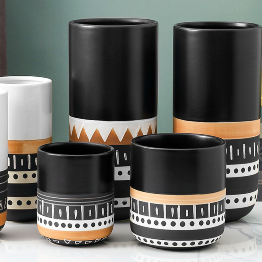 Black Ethnic Flower Pot