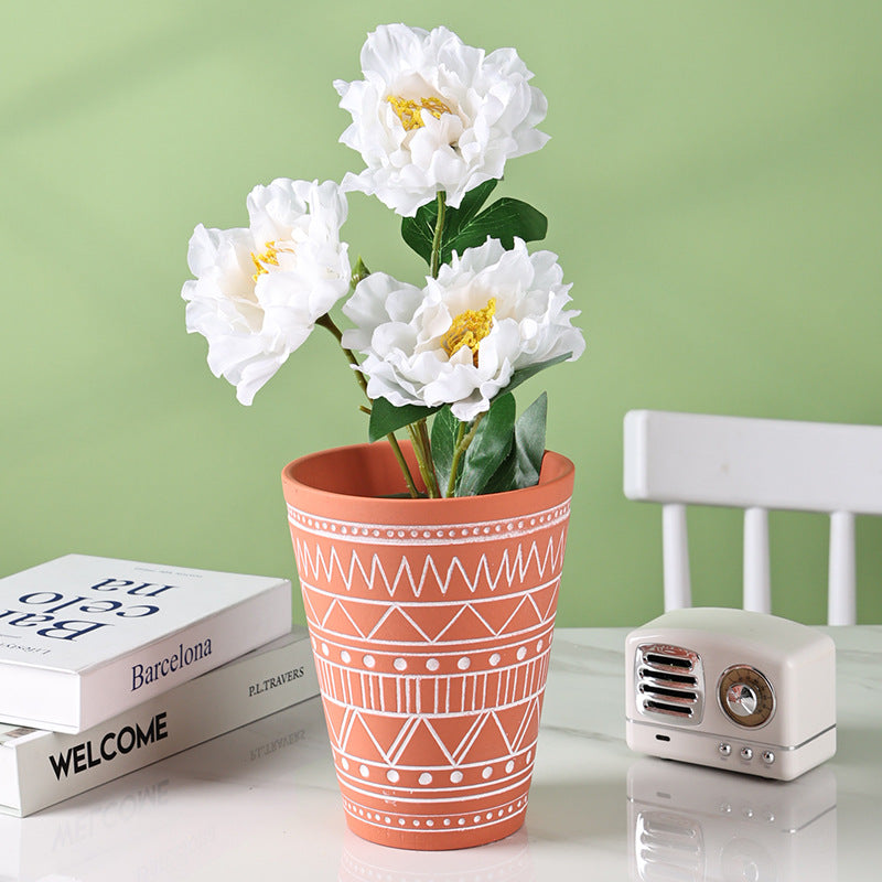 Brown And White Textured Plant Pot Online - Premium Planter | Nestasia