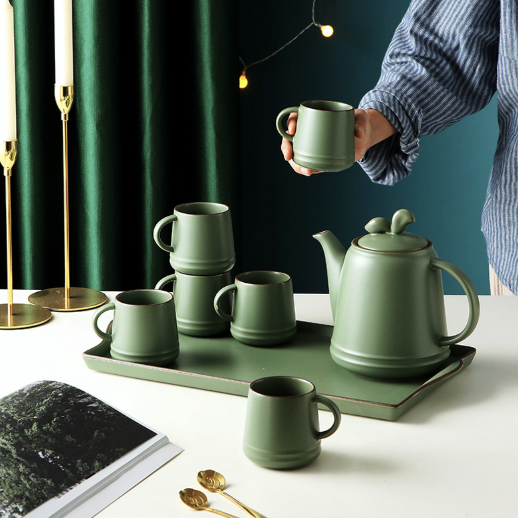 Fern Green Ceramic Teaware Set Of 6 Online - Premium Tea Set | Nestasia