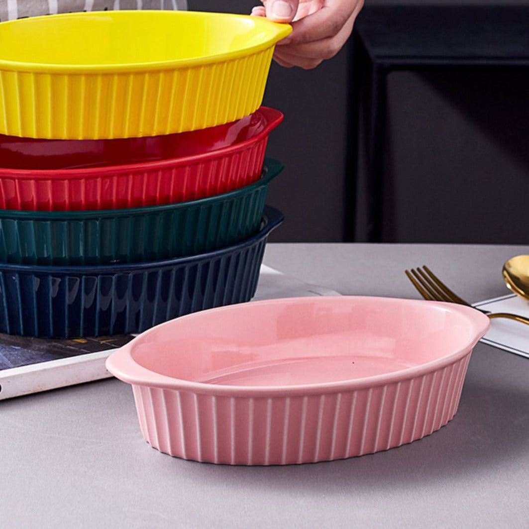 Oval Microwave Baking Pan Pink 8.5 Inch