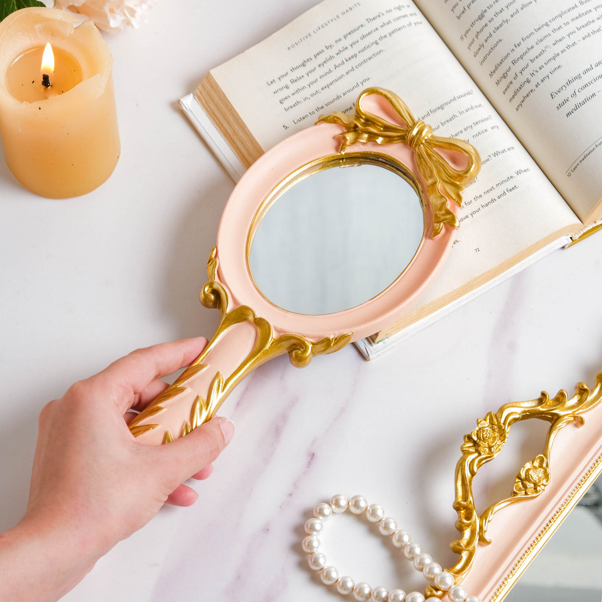 Venus Vanity Handheld Mirror Pink
