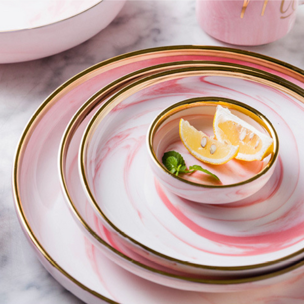 Pink Marble Ceramic Plate Online - Pink Ceramic Dinner Plate | Nestasia