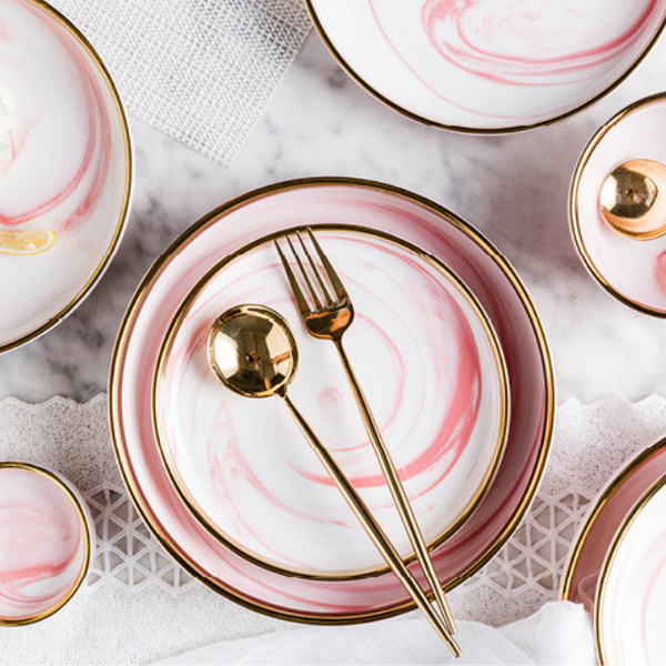 Pink Marble Ceramic Plate Online - Pink Ceramic Dinner Plate | Nestasia