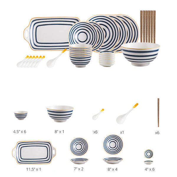 Dinner Set | White, Blue & Yellow Color Dinner Set