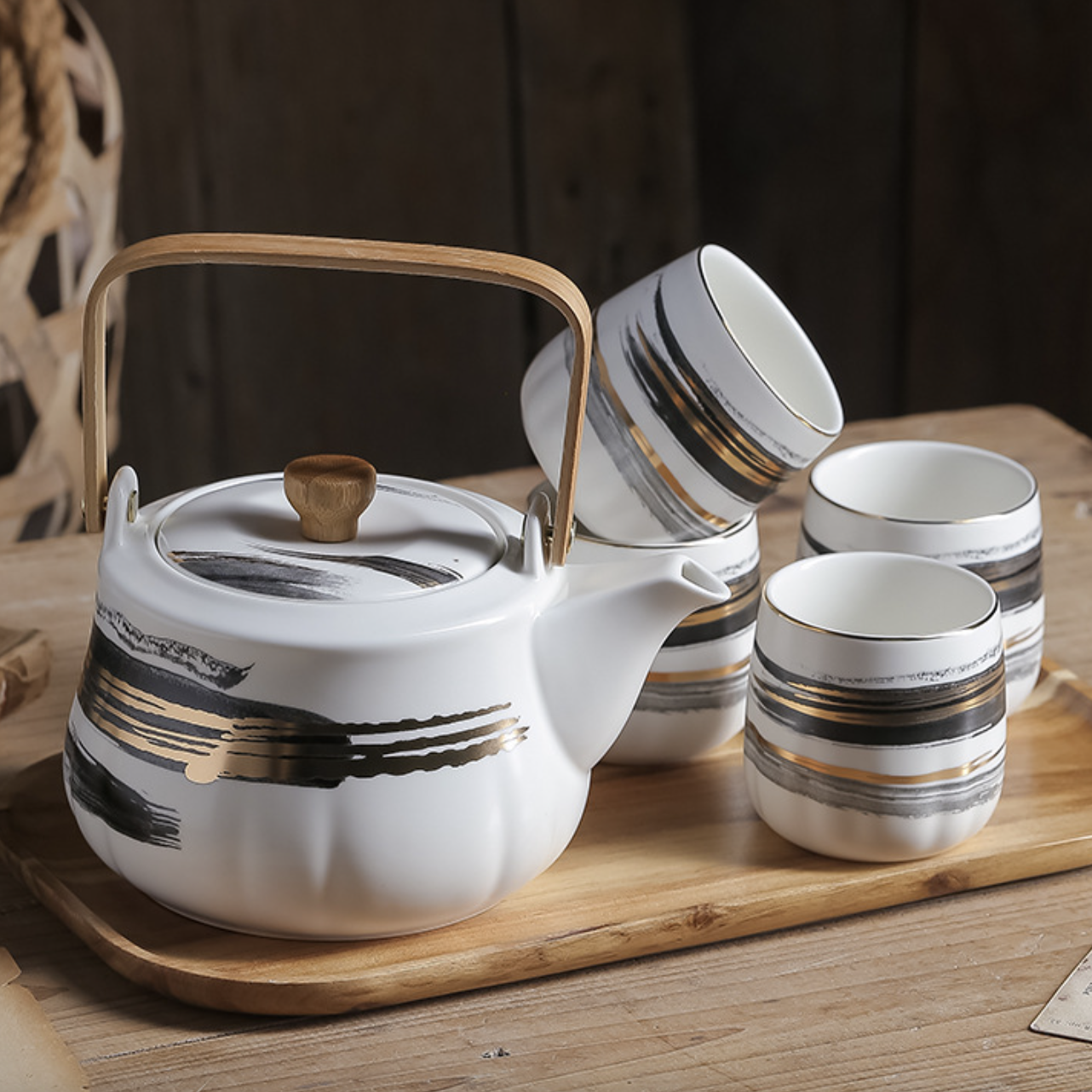 Black Porcelain Tea Pot Set Online - Premium Tea Set | Nestasia