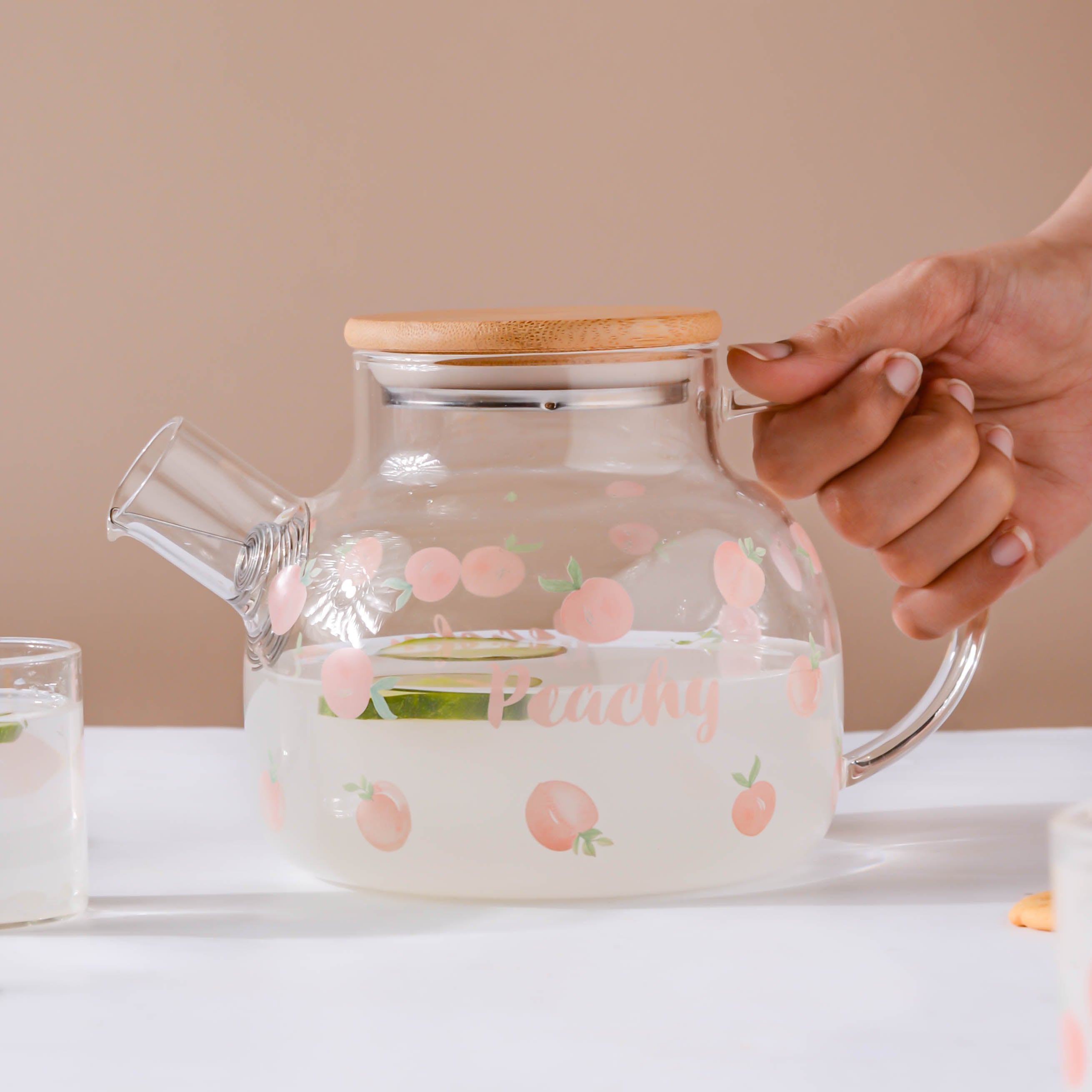 Peach Glass Teapot Pink