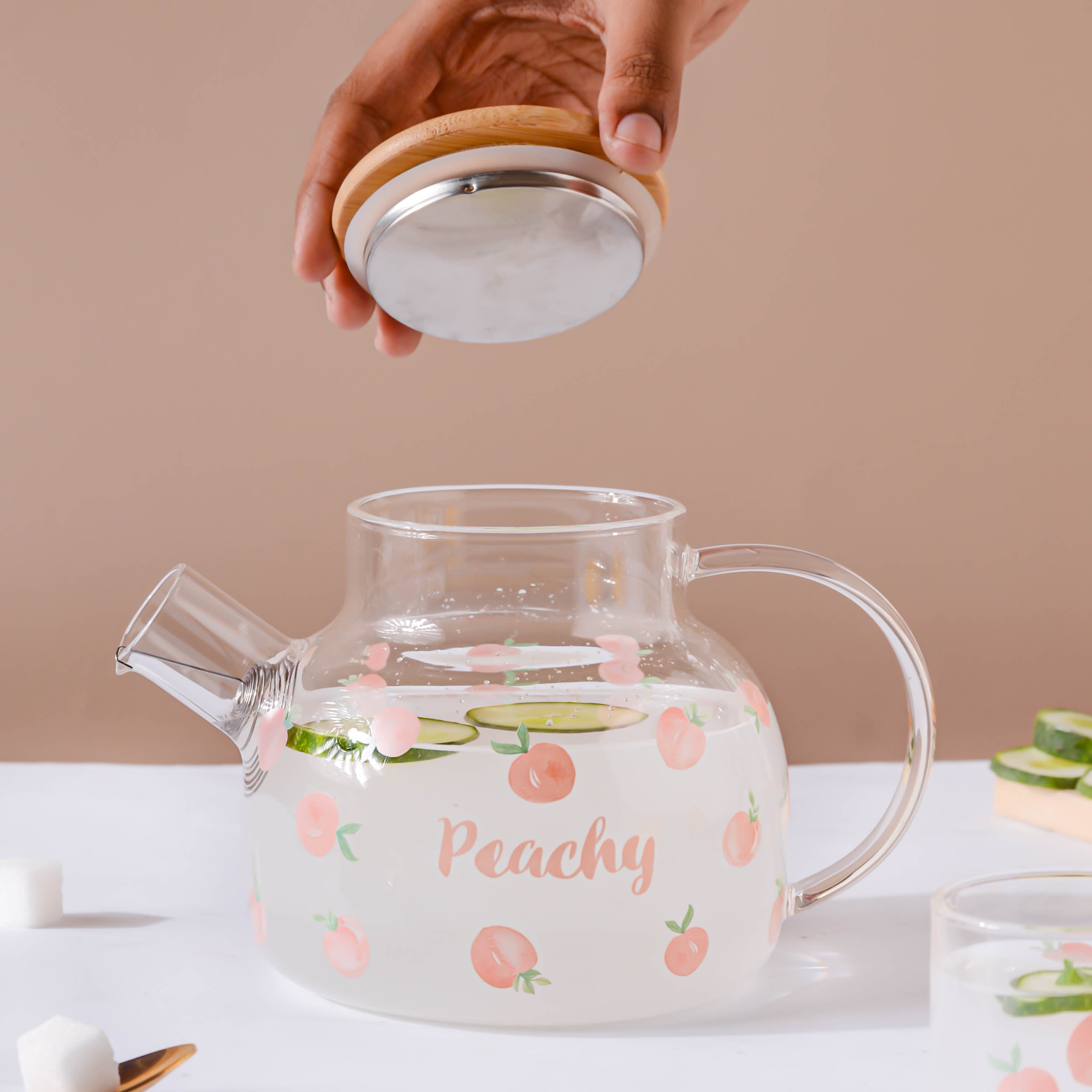 Peach Glass Teapot Pink