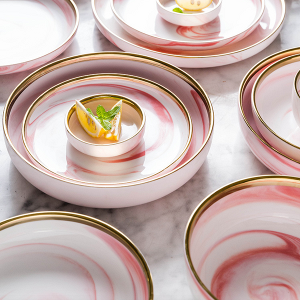 Pink Marble Ceramic Plate Online - Pink Ceramic Dinner Plate | Nestasia