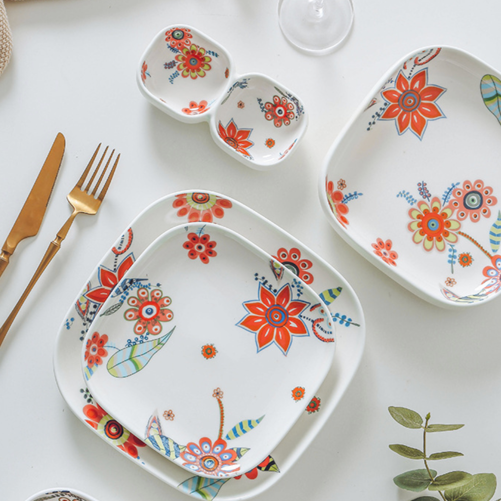 Square Deep Plate Floral Online - Premium Pasta Plate | Nestasia