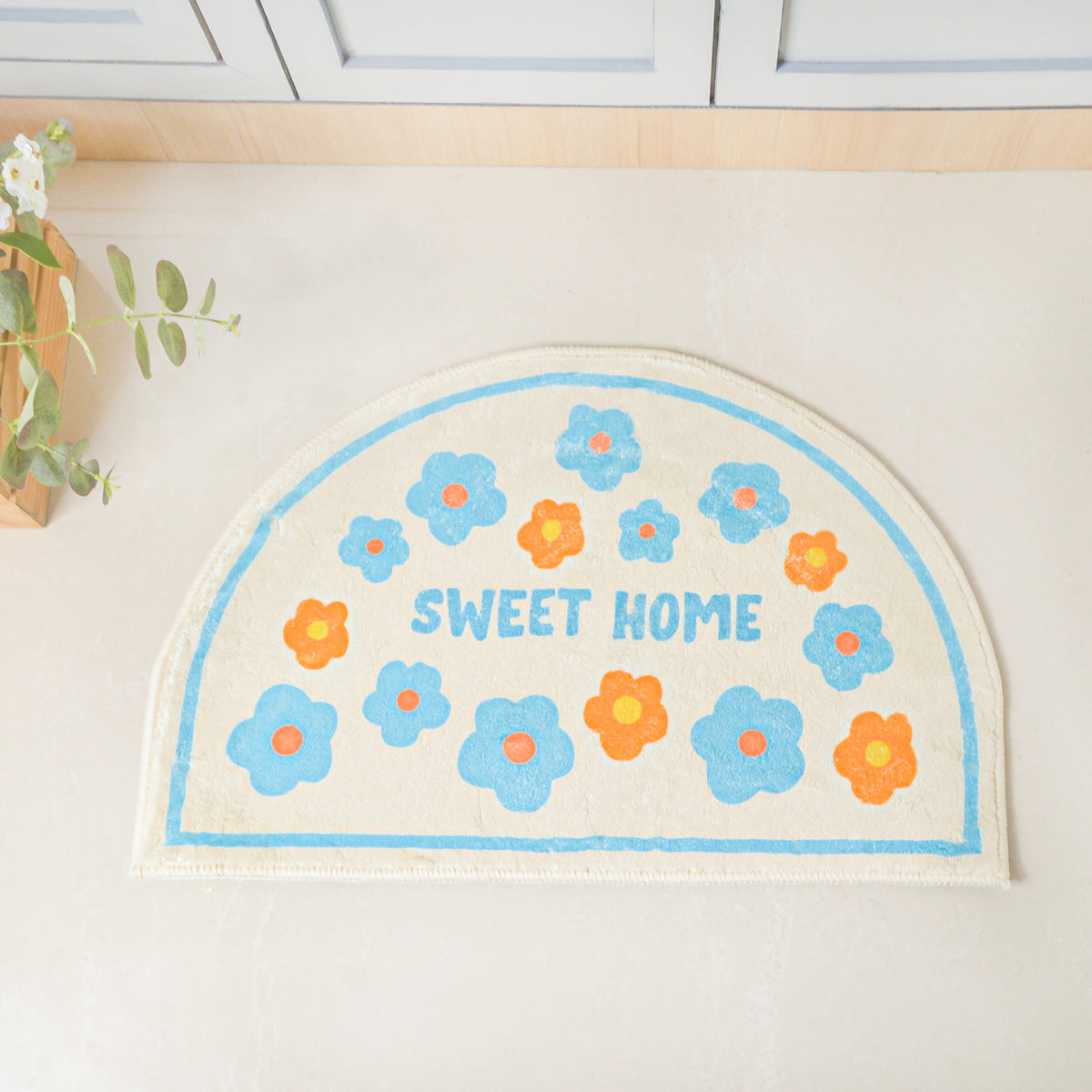 Blue White Semicircle Rug