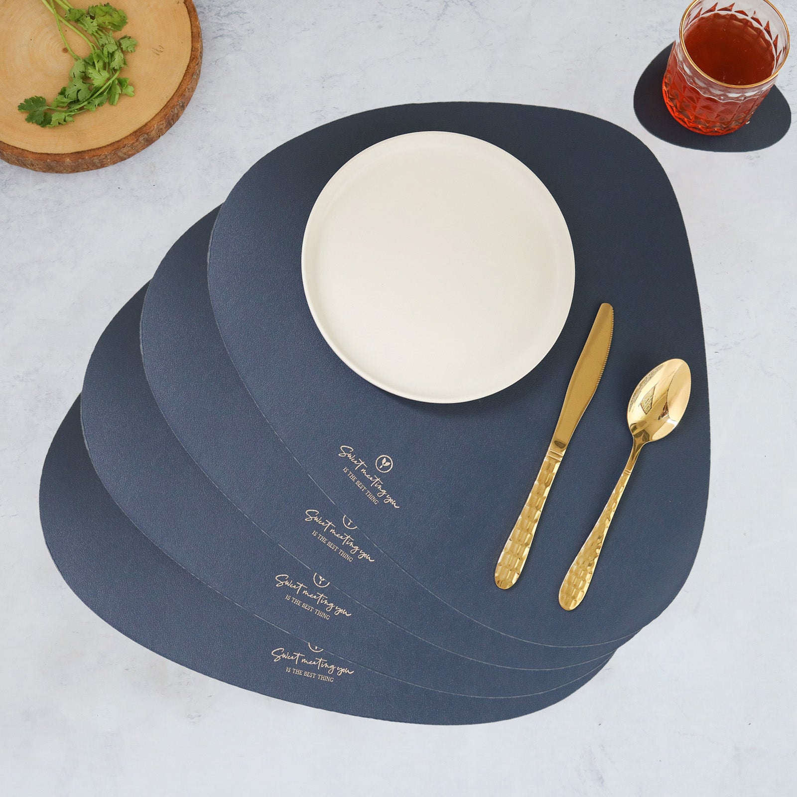 Dark Blue Leather Dinner Mat Set of 4