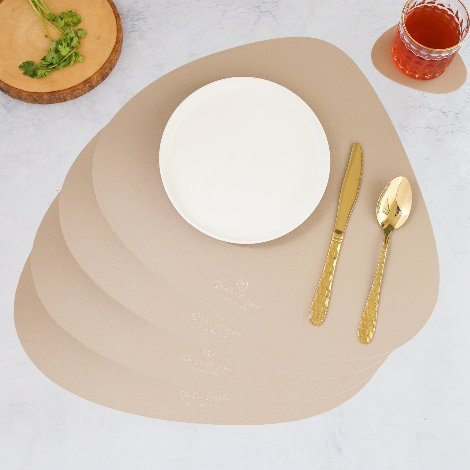 Beige Leather Dinner Mat Set of 4