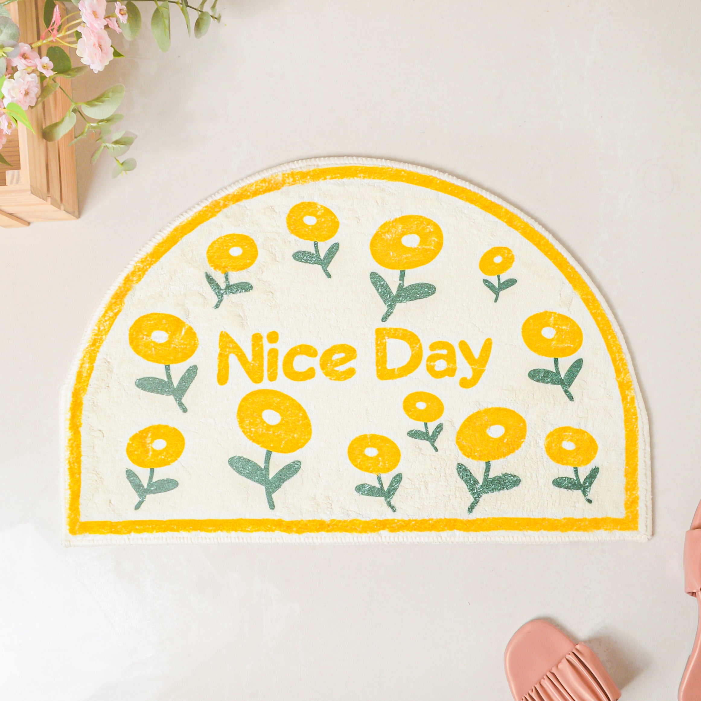 Yellow Flowers Semicircle Rug