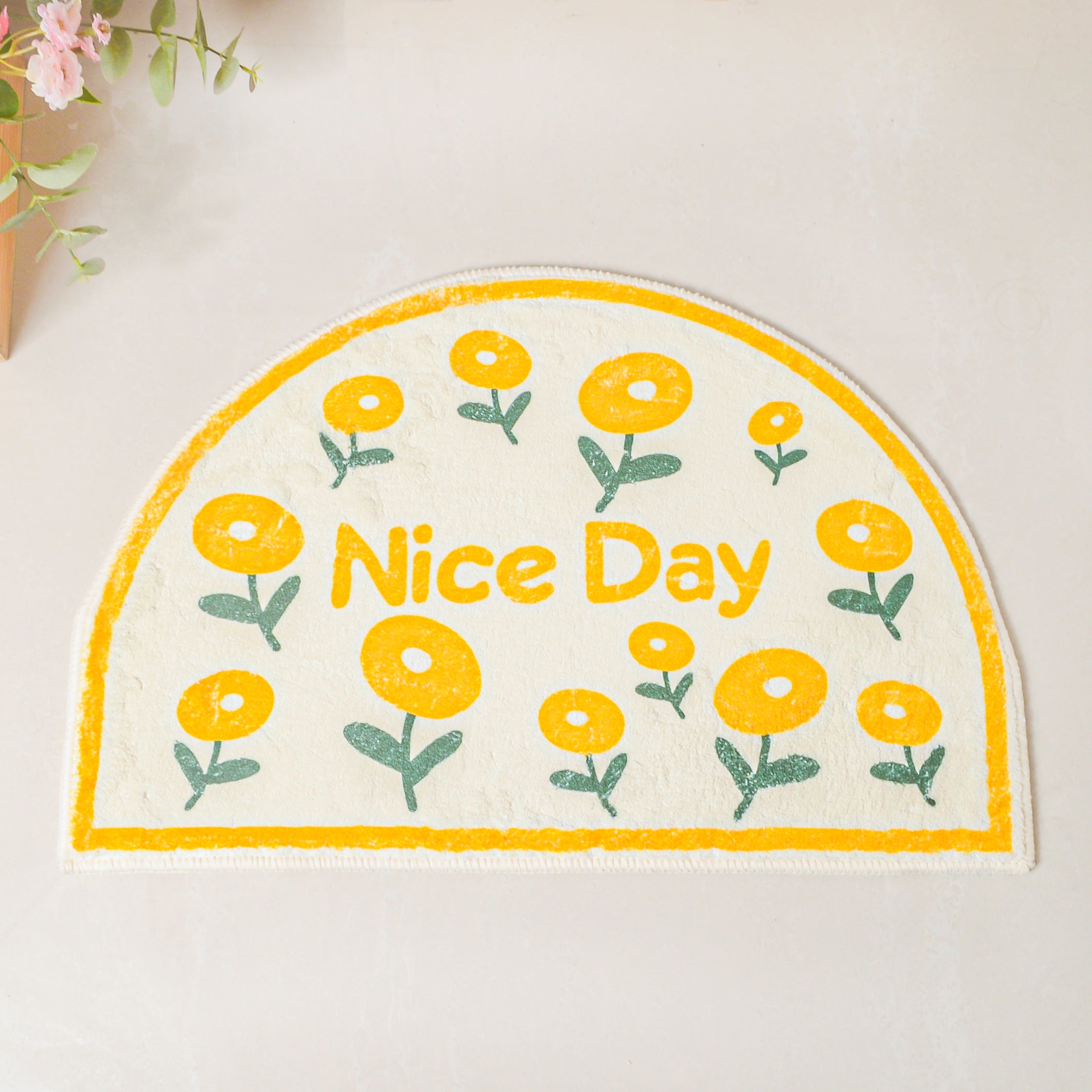 Yellow Flowers Semicircle Rug Online - Premium Door Mat | Nestasia