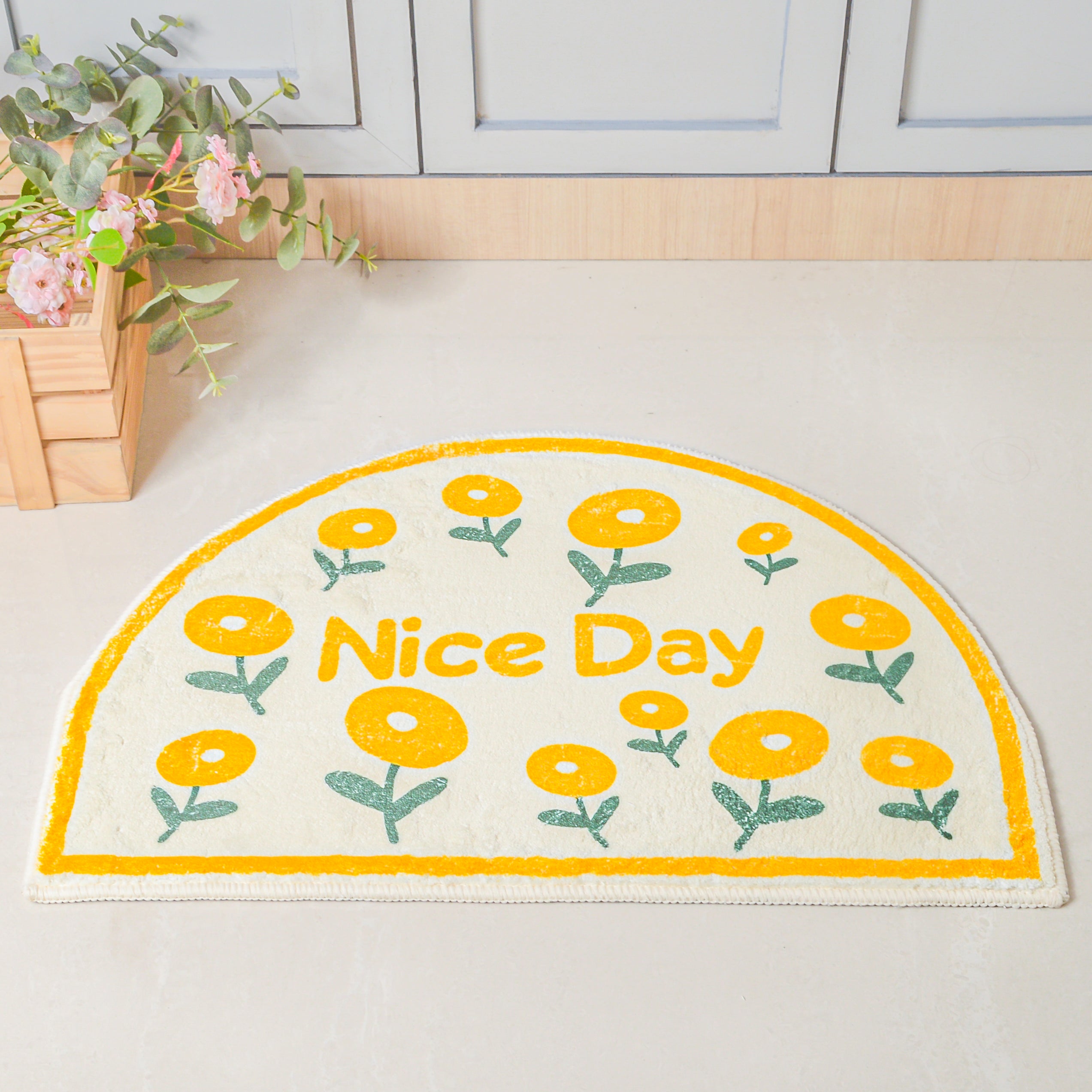 Yellow Flowers Semicircle Rug