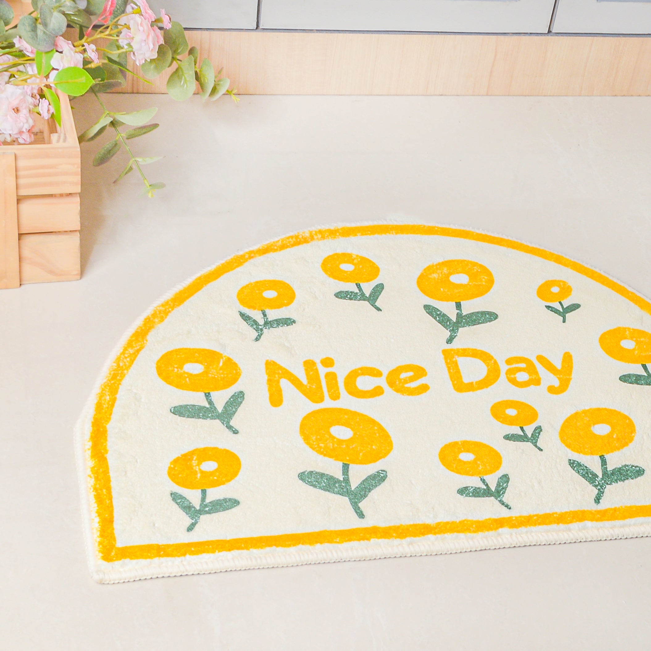Yellow Flowers Semicircle Rug