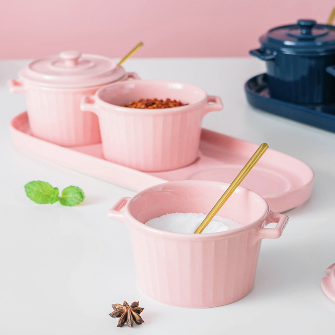 Pink Spice Jar Set With Tray