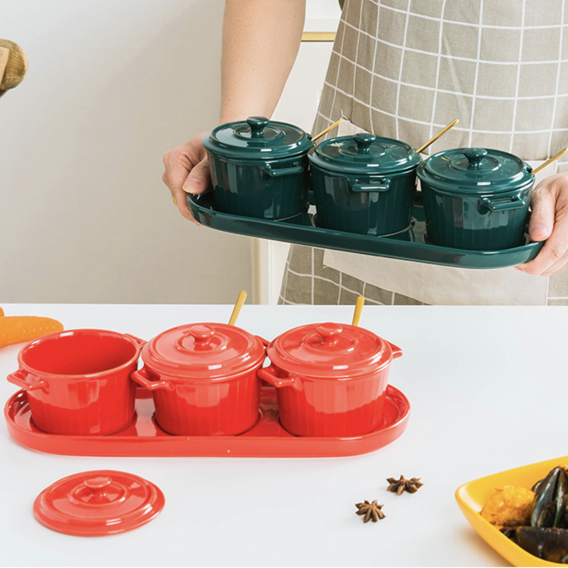 Red Spice Jar Set With Tray Online - Premium Spice Jar | Nestasia