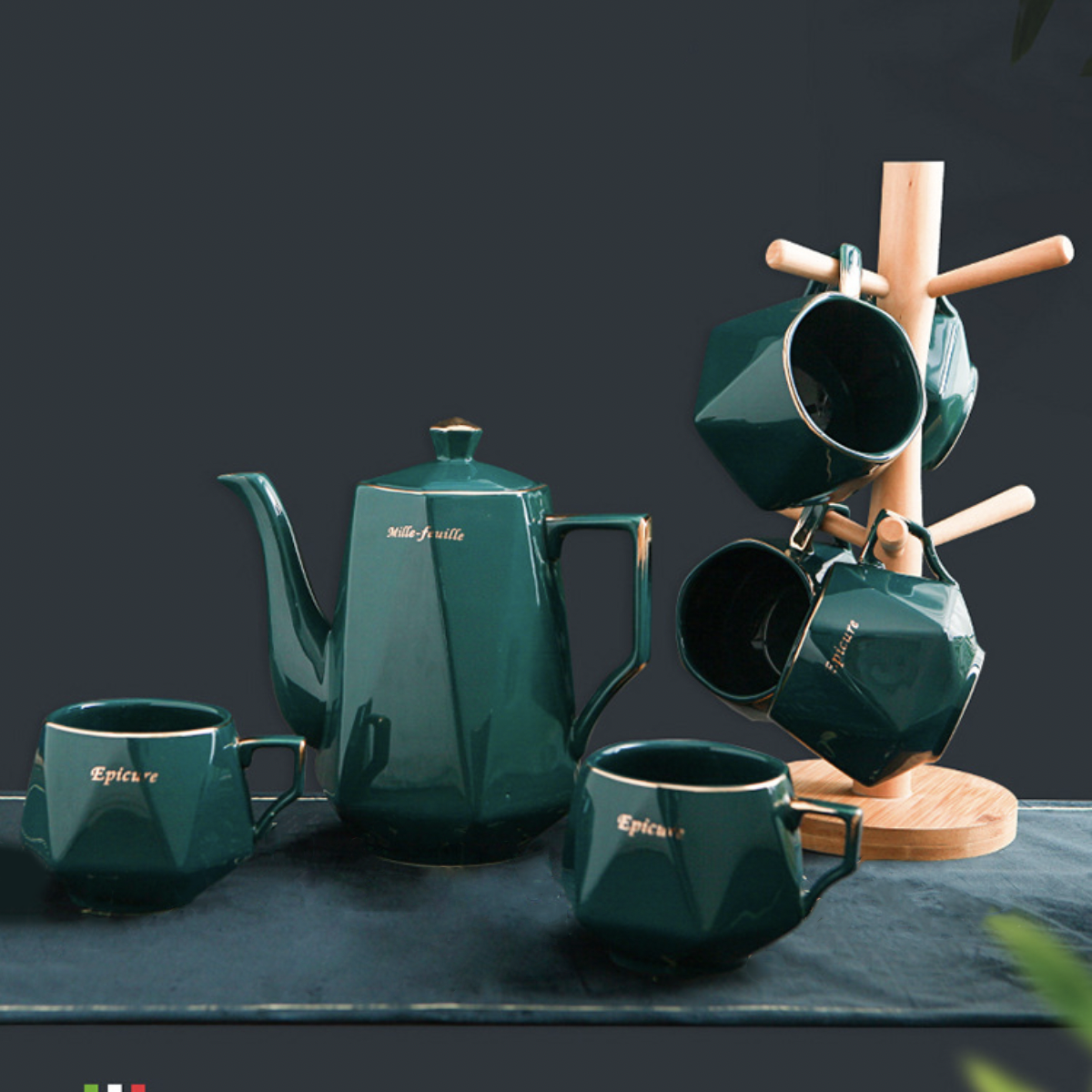 Contemporary Tea Set Green Online - Premium Tea Set | Nestasia