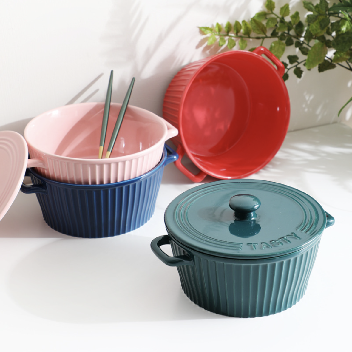 Striped Cooking Pot with Lid Online - Premium Bowl with Lid | Nestasia