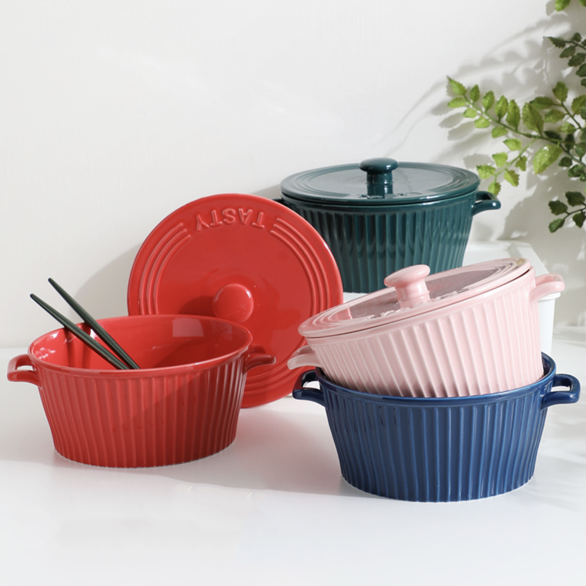 Striped Cooking Pot with Lid