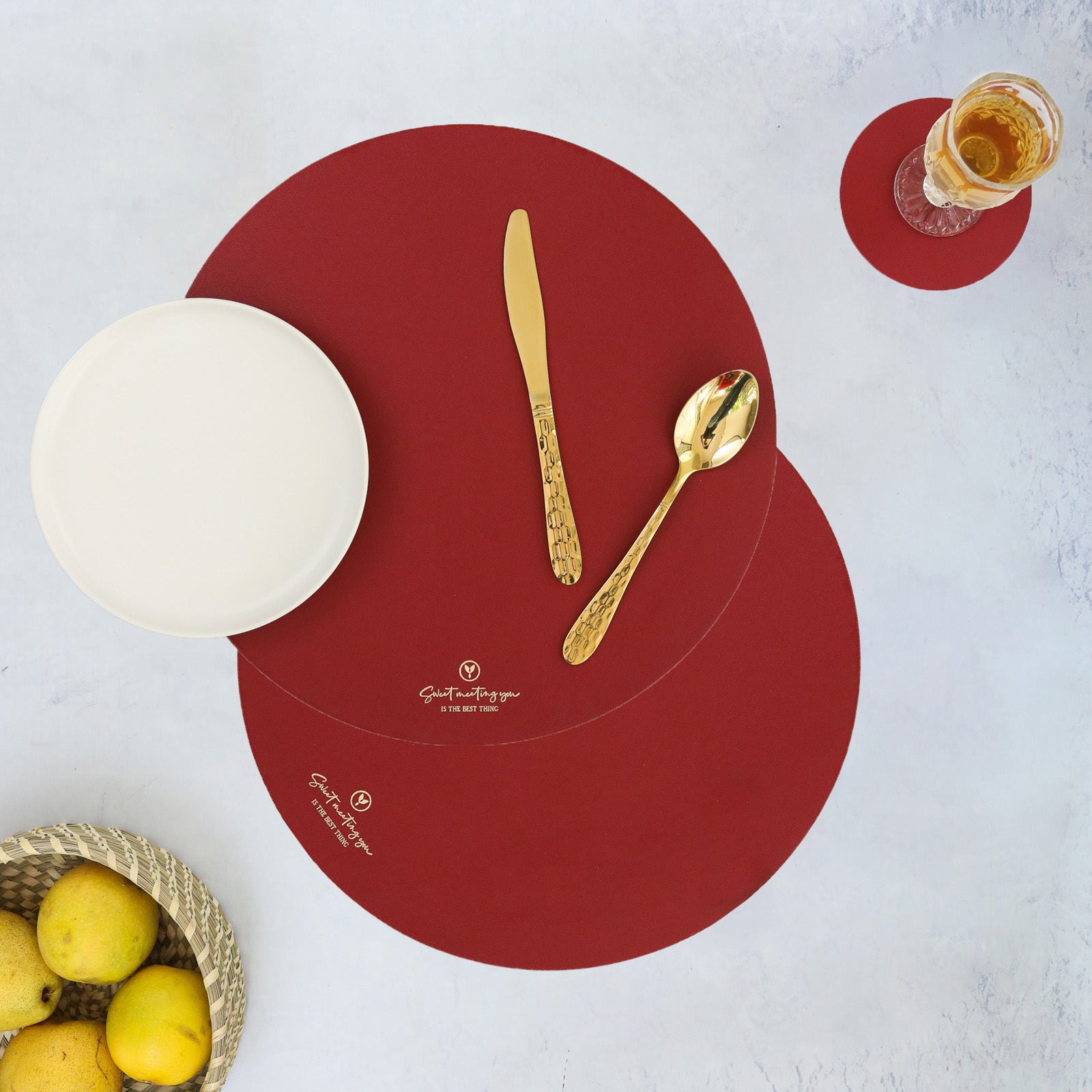 Round Placemat Maroon Set of 2 Online - Premium Table Mat | Nestasia