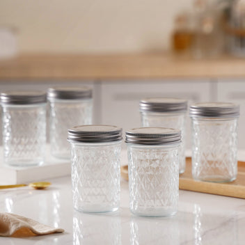 Textured Mason Jar Medium Set of 6 Online - Premium Jar With Lid | Nestasia